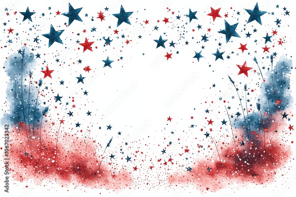Fourth of July frame with stars, clip art style, white background, red ...