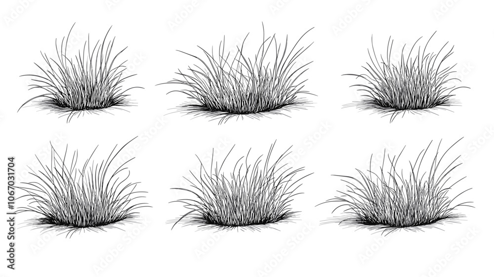 Vetor Set of vector grass illustrations on a white background ...