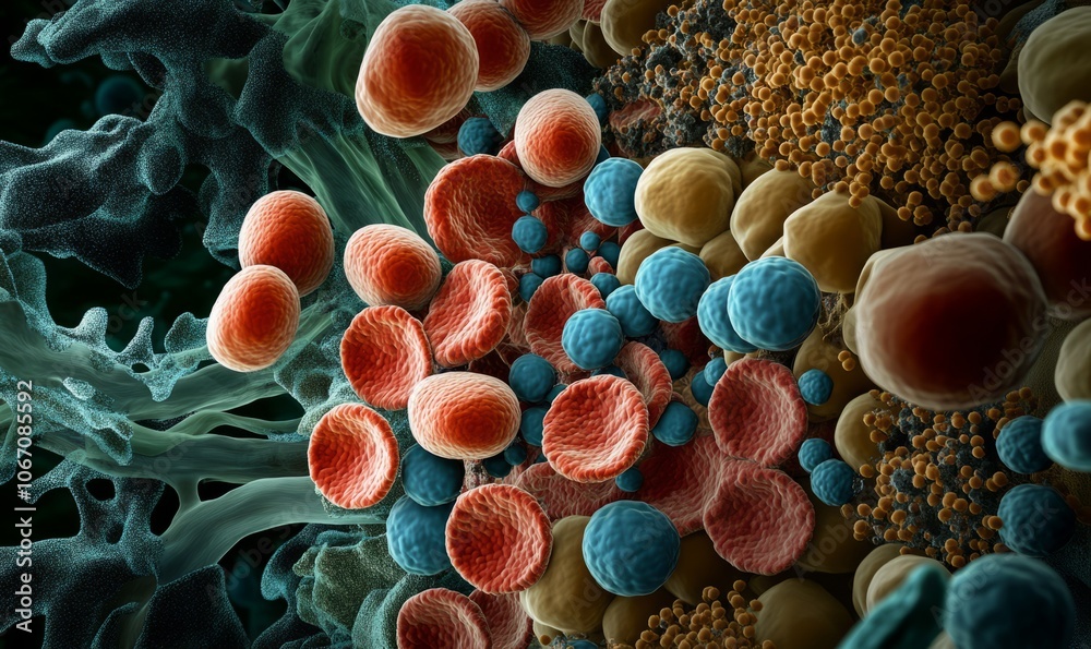 Microscopic images of red blood cells activated platelets and white ...