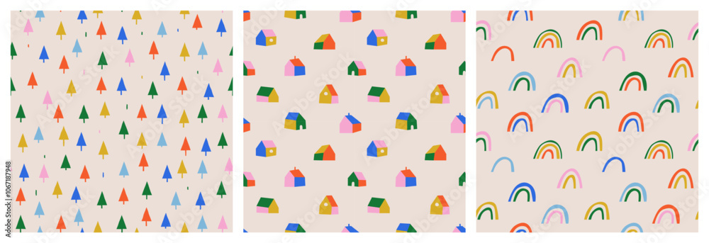 Vector de Stock Fun colorful seamless pattern collection. Creative ...