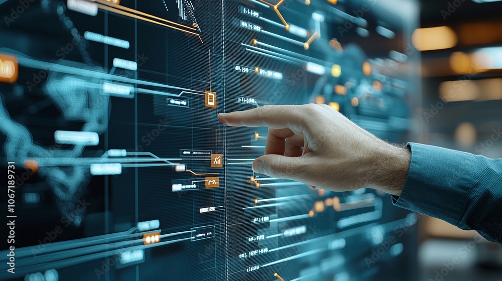 Product manager analyzing project milestones on a digital Gantt chart ...