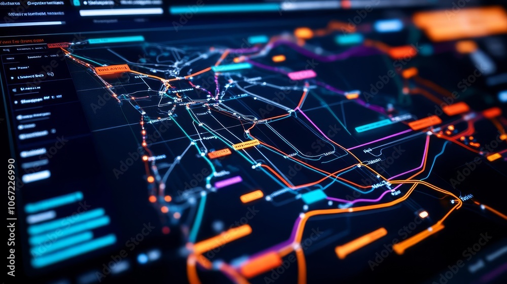 Digital map of multimodal routes, logistics dashboard, efficient ...