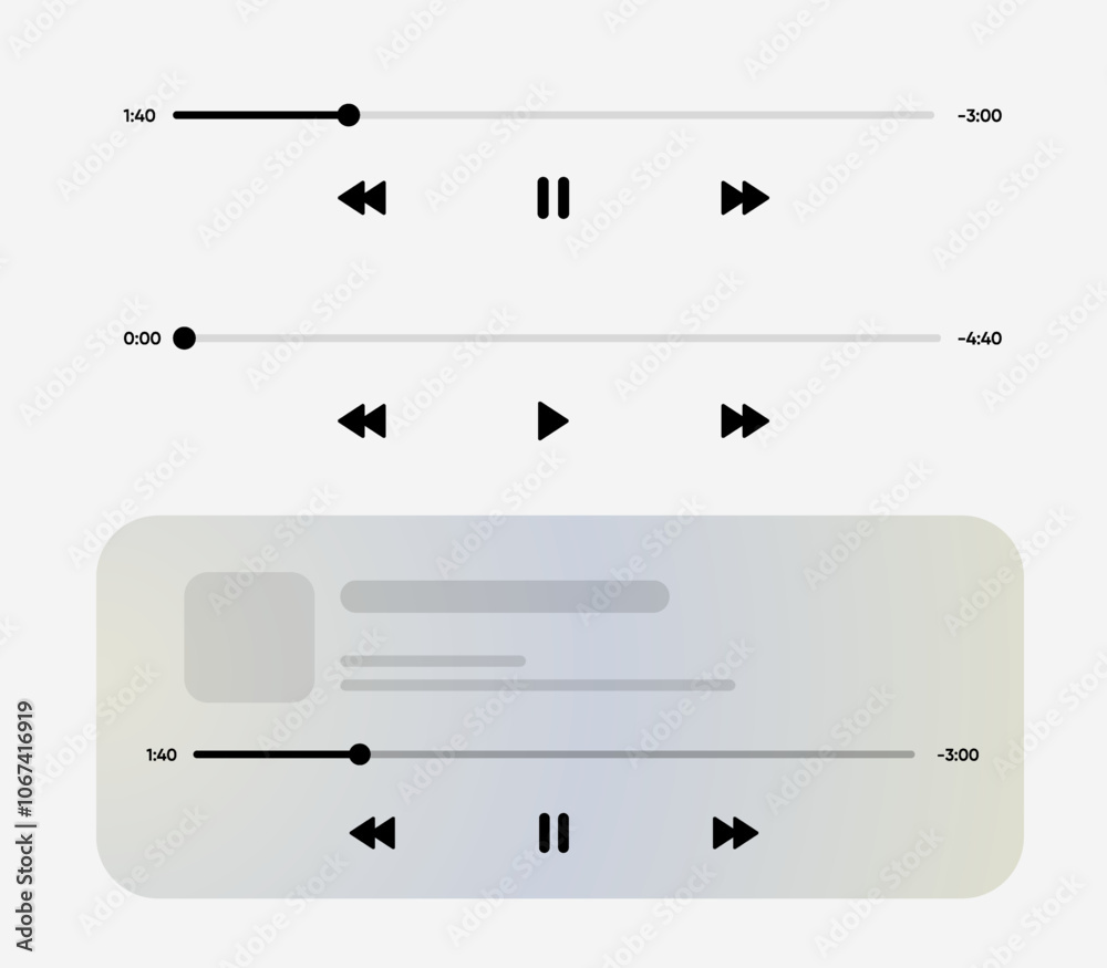 Media music player interface isolated on white background. Multimedia ...