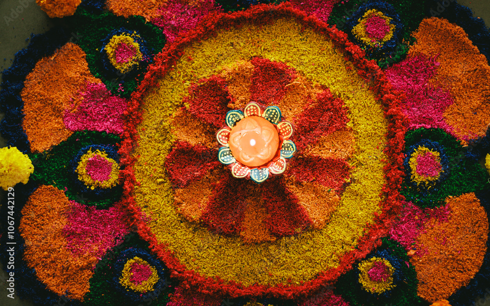 Diwali special portraits of diya and rangoli. Flower Rangoli for diwali ...
