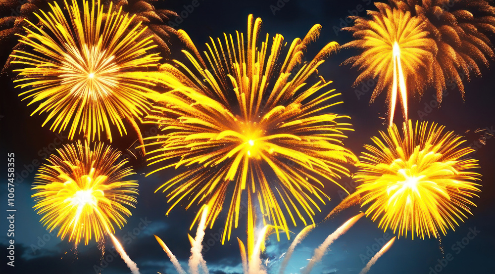 Ilustración de Stock Bright yellow fireworks exploding in chaotic ...