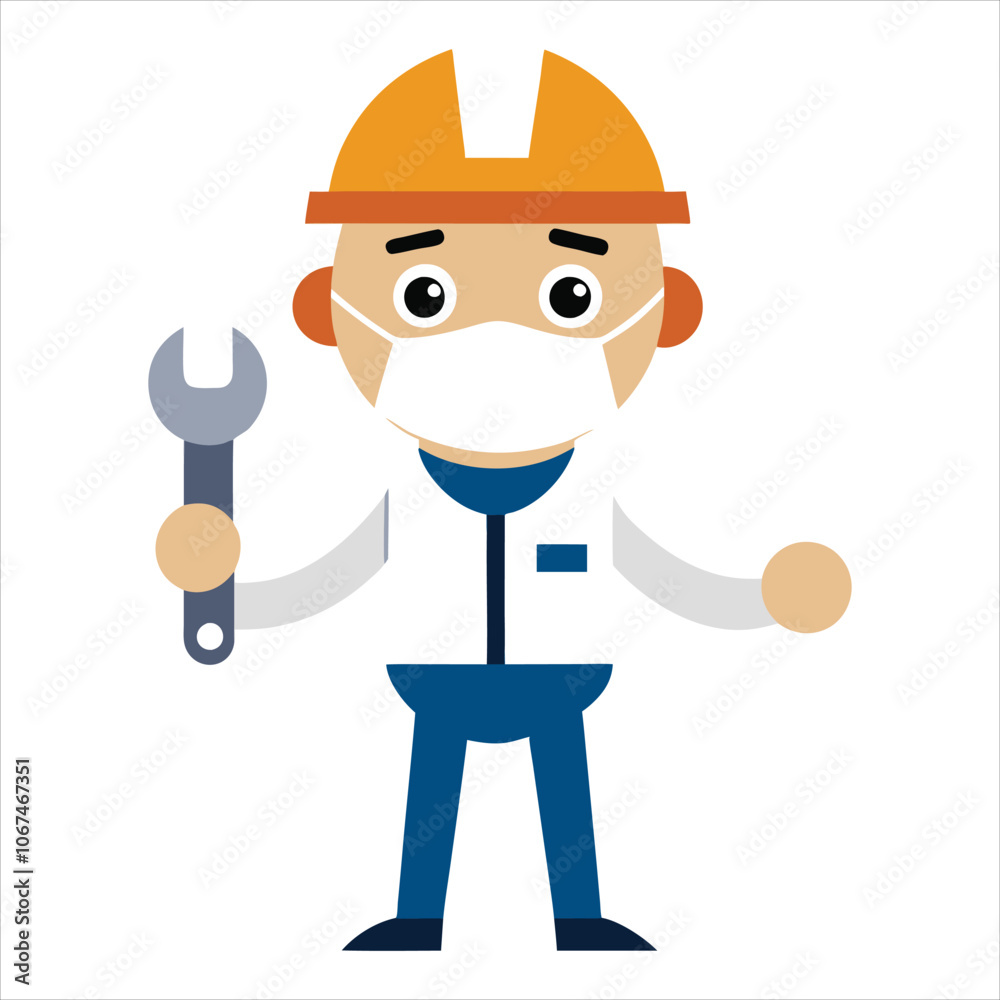 Cartoon clipart shows a enginer wearing vector art illustration icon ...