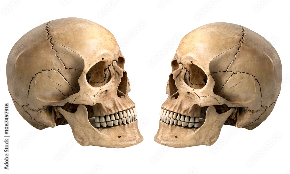 Realistic digital rendering of two human skulls with detailed anatomy ...