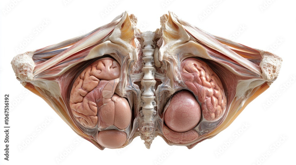 Cross-section of human torso anatomy, detailed organ placement ...