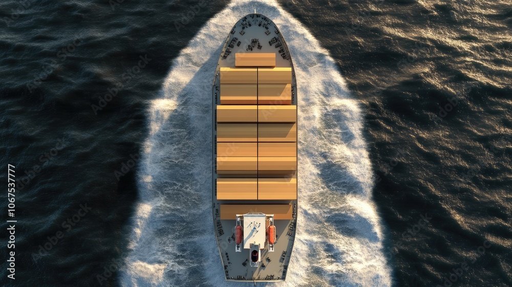 Top view cargo ship navigation in pastel 3D render, Import-export ...