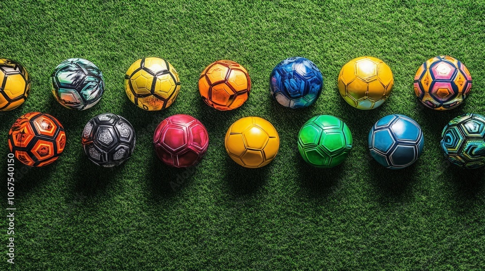 Vibrant Soccer Ball Display, a lively arrangement of colorful soccer ...