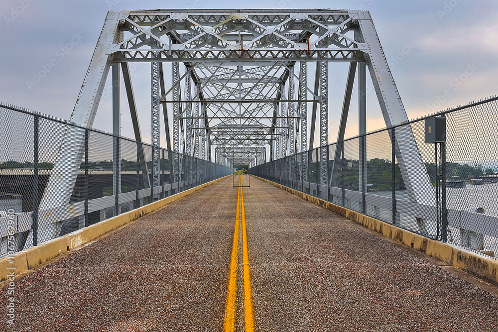 Old Buchanan Dam highway iron truss bridge, converted to a pedestrian ...