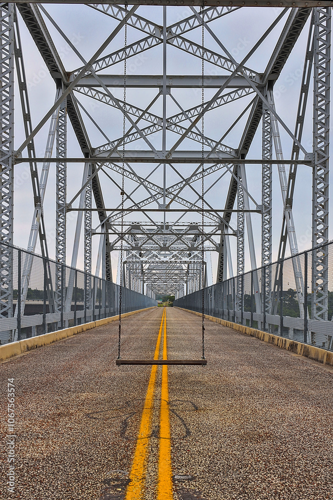Old Buchanan Dam highway iron truss bridge, converted to a pedestrian ...