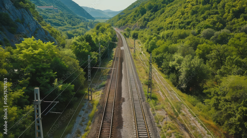 Detailed depiction of the railway tracks, capturing the vibrant colors ...