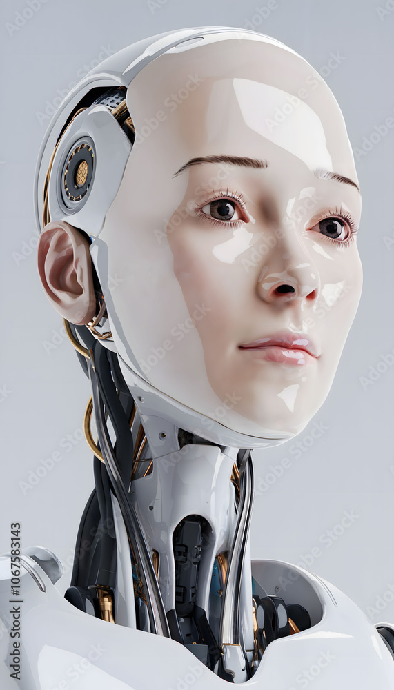 Stock-Illustration „Realistic Humanoid Robot with Lifelike Facial ...