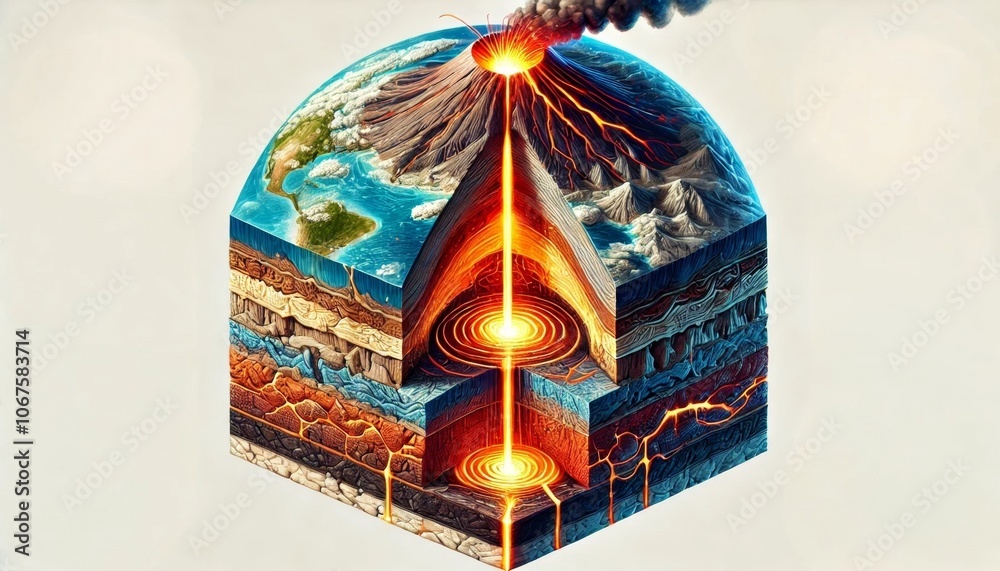 Earth?s geological layers and volcanic eruption cross-section diagram ...