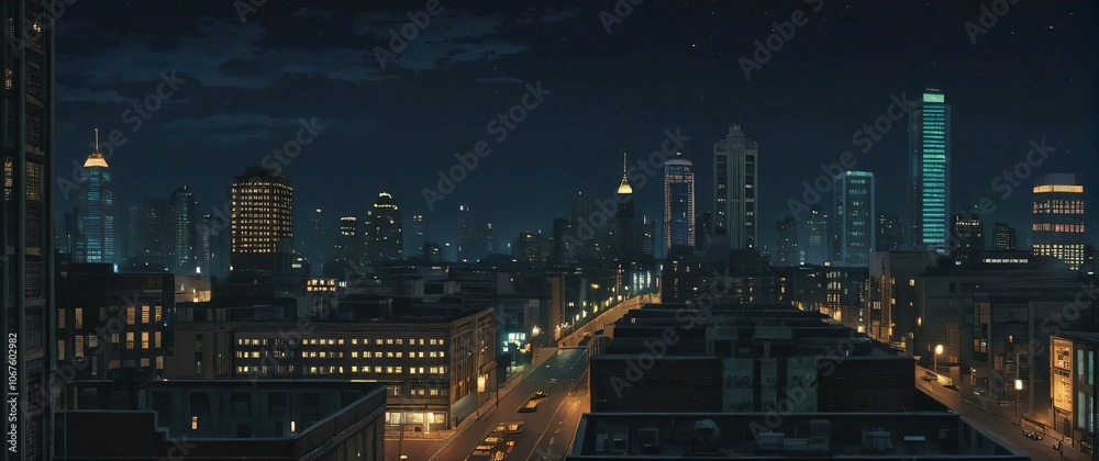 Retro gaming wallpaper with pixel art of a cityscape at night Stock ...