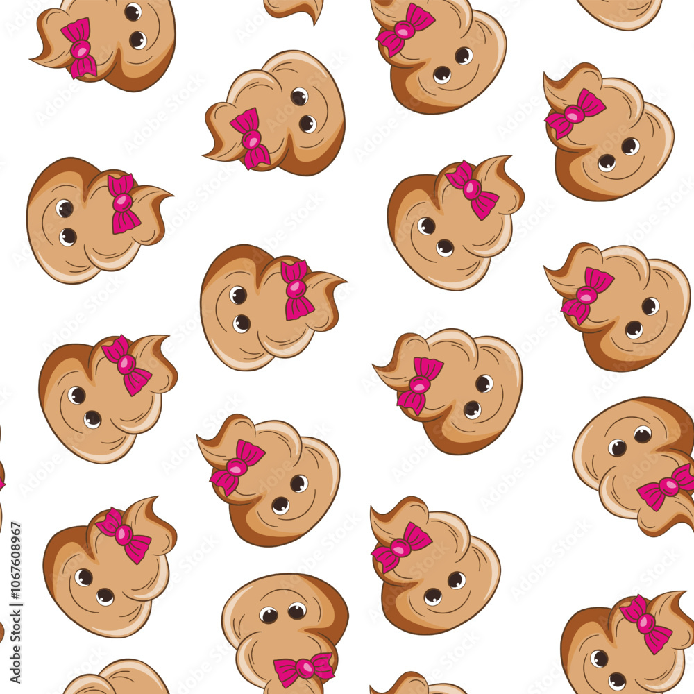 Seamless pattern with kawaii poop on white background. Cartoon poo ...