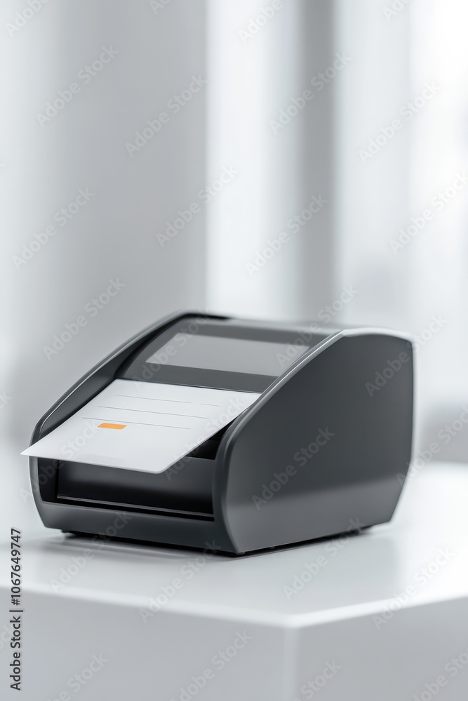 Credit card reader on a simple countertop printing a receipt. Cashless ...
