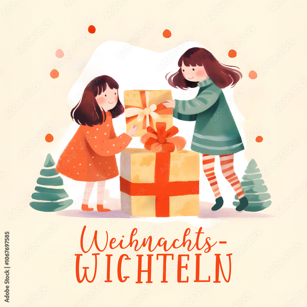 WEIHNACHTS - WICHTELN word in German with illustration of cute ...