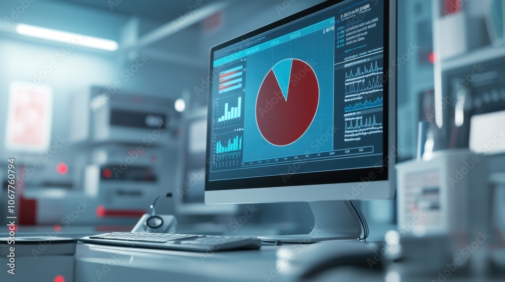 Detailed computer screen displaying blood component analysis with pie ...