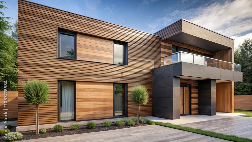 Ilustración de Stock Wood texture composite cladding installation on ...