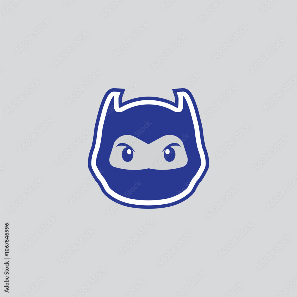 Minimalistic and bold ninja-bat logo featuring a blue and white color ...