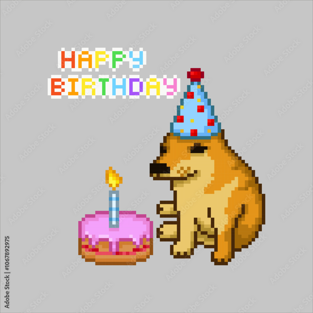 Happy birthday dog meme pixel art Stock Vector | Adobe Stock
