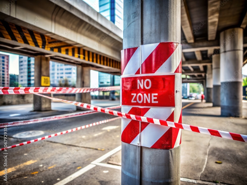 Aerial View of Red and White Striped Barrier Tape Marking No Entry Zone ...
