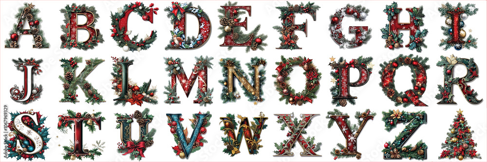A Christmas Themed Alphabet Stock Illustration | Adobe Stock