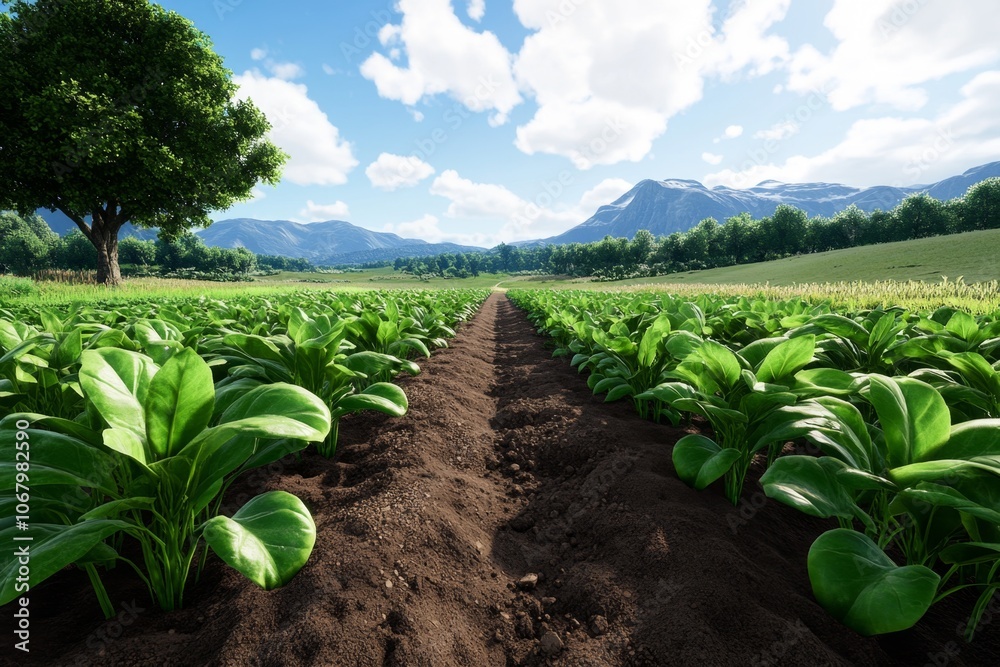 An ultra-realistic image of a small field of cover crops with rich ...