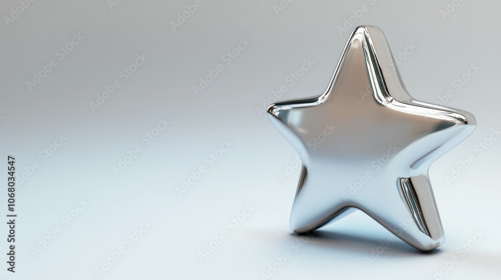 Stylized silver star icon, rendered in 3D with a chrome-like finish ...