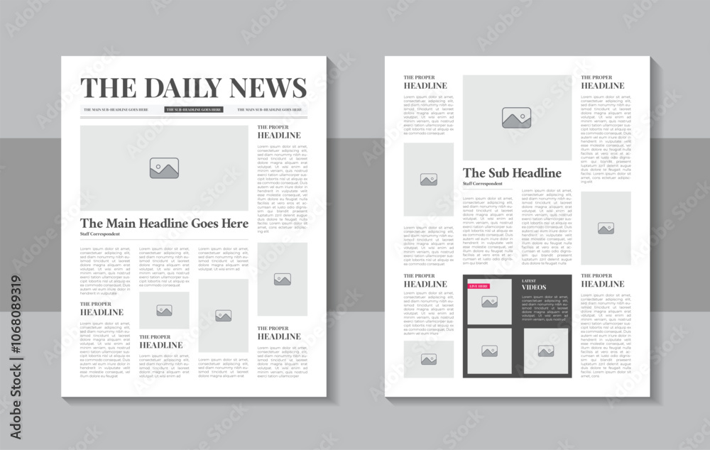 Print ready newspaper template layout design or black and white ...