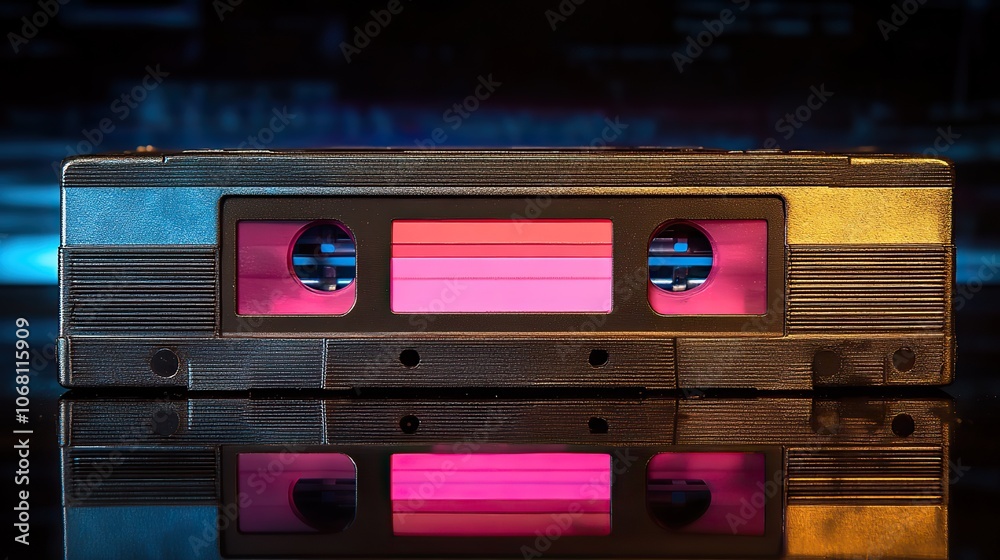 A retro audio tape cassette on a black background, paying homage to the ...