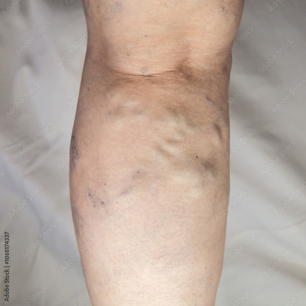 Varicose veins in a woman. swelling of veins in the legs of an elderly ...