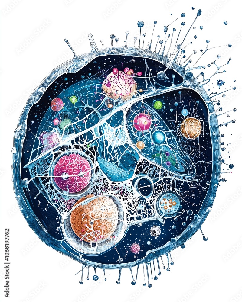 Cross-section diagram of plant cell structure, meticulous scientific ...