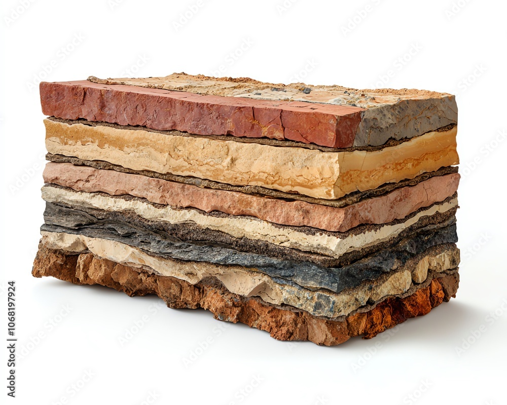 Detailed cross-section of geological rock layers, stratigraphic ...