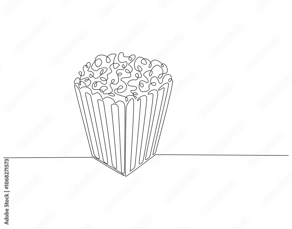 Continuous one line drawing of popcorn. One line drawing illustration ...