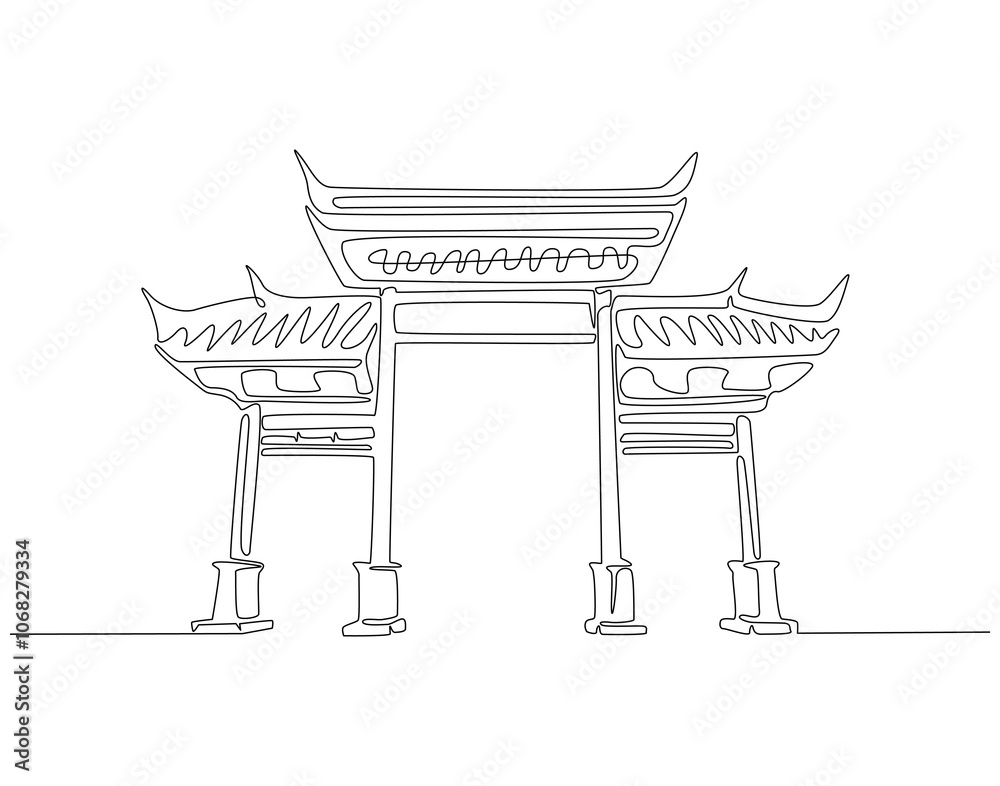 Continuous one line drawing of japan gate. One line drawing ...