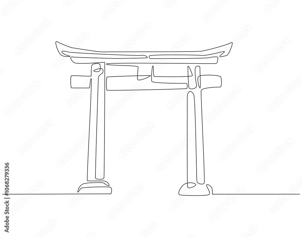 Continuous one line drawing of japan gate. One line drawing ...