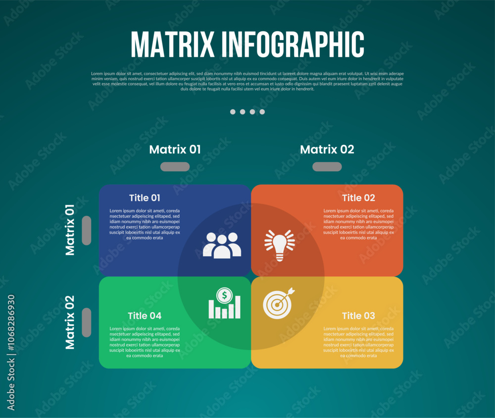 matrix structure dimensions template infographic with round box ...