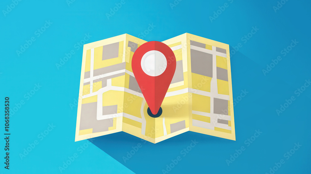 Map illustration featuring a pinned location, detailed pinpoint marker ...