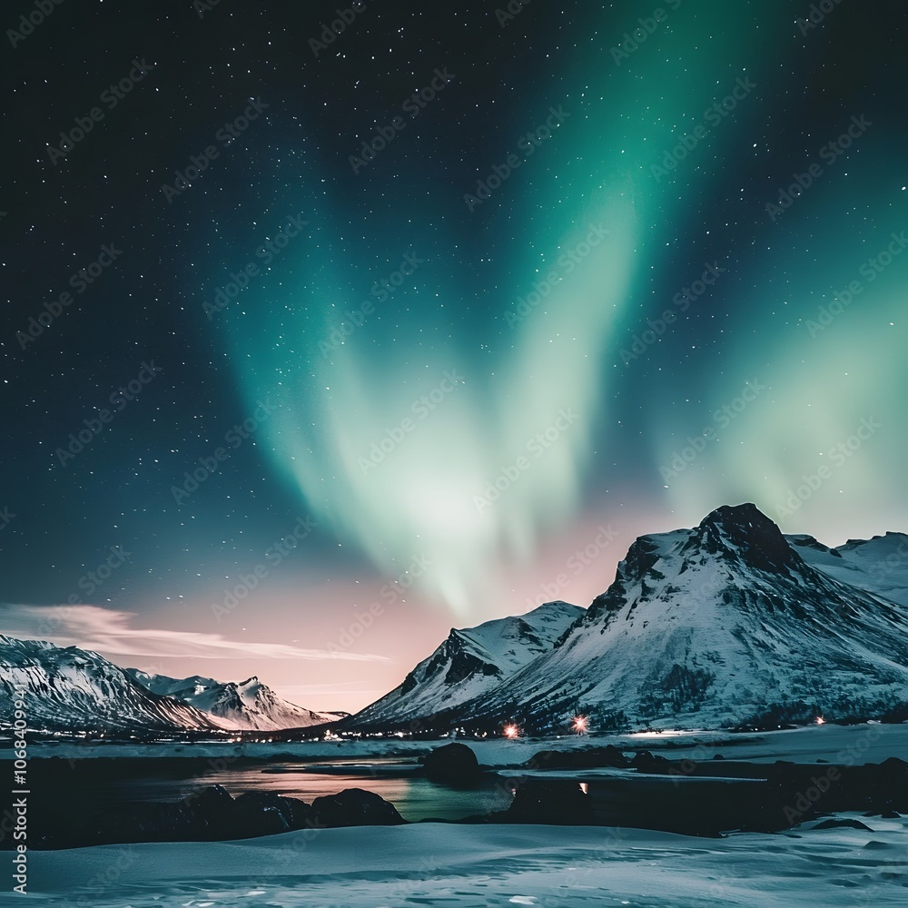 Aurora Borealis in Arctic Night Sky with Vibrant Greens and Pinks ...
