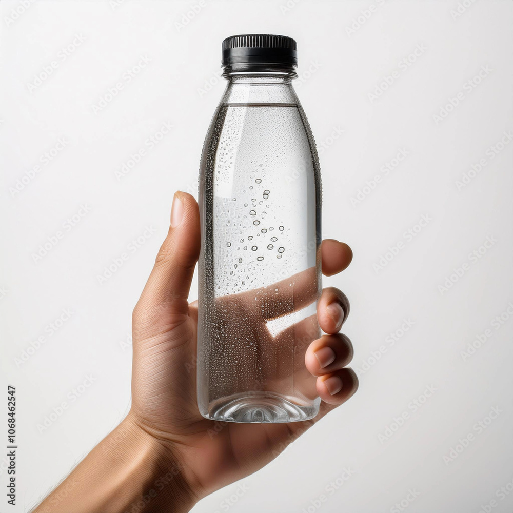 mano sostiene botella transparente de agua inodora incolora insipida ...