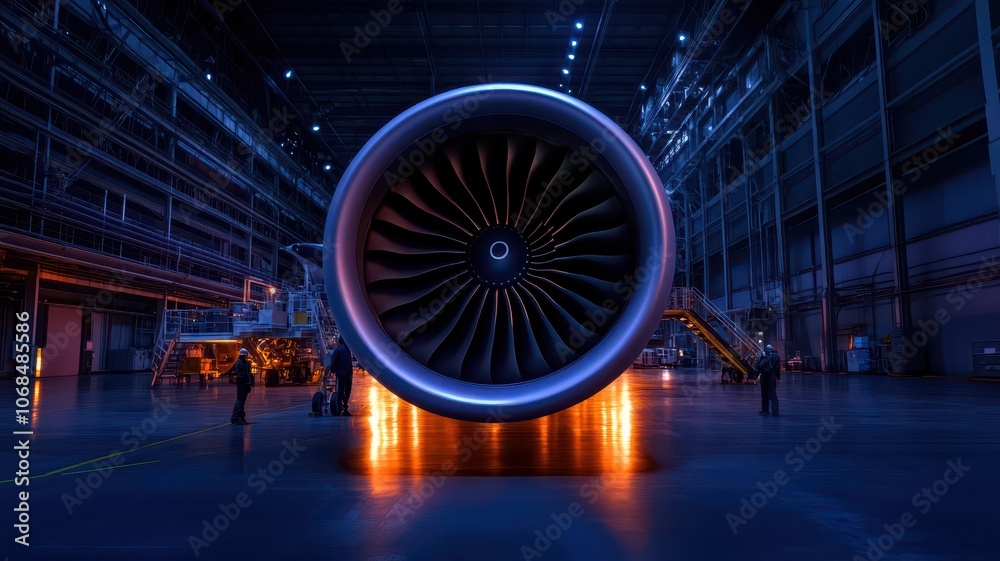 Aerospace engineers meticulously inspecting an aircraft engine for ...