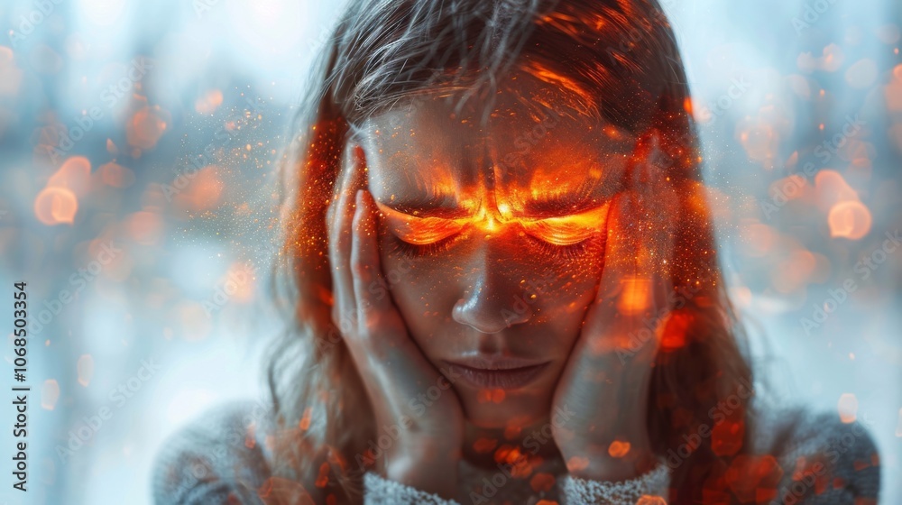 Mental Problem. Anxiety disorder. A photo of caucasian woman holding ...