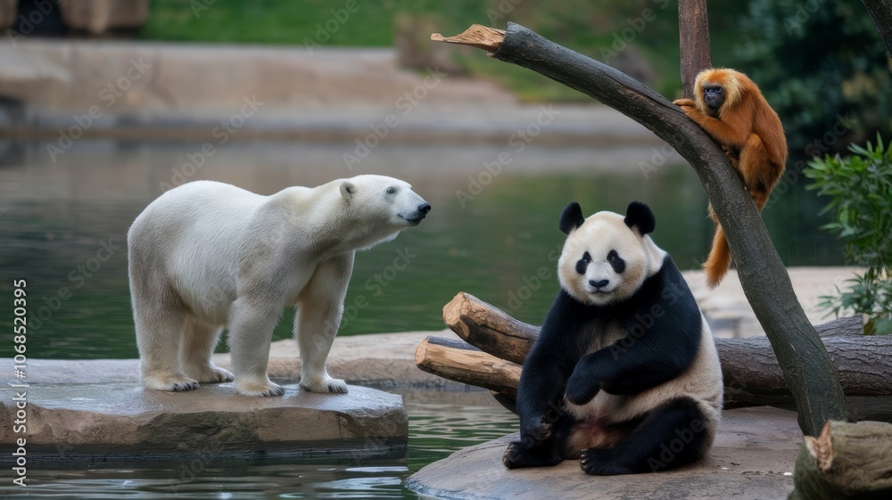 Endangered species zoo collection - polar bear, panda, golden lion ...