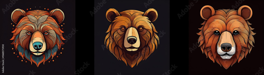 Three detailed bear faces are shown, each with different fur patterns ...