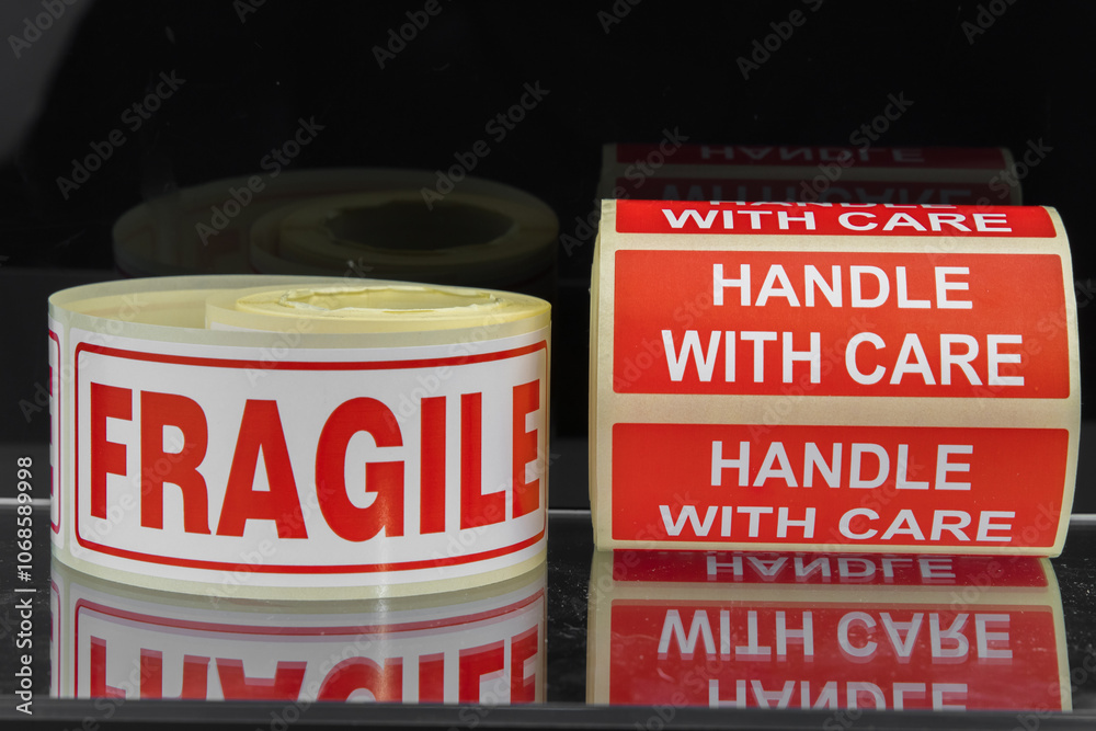 Fragile Handle With Care Sticker roll. Warning labels stickers tape ...