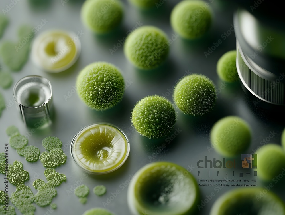 Closeup photomicroscopic visualization of the single celled green ...