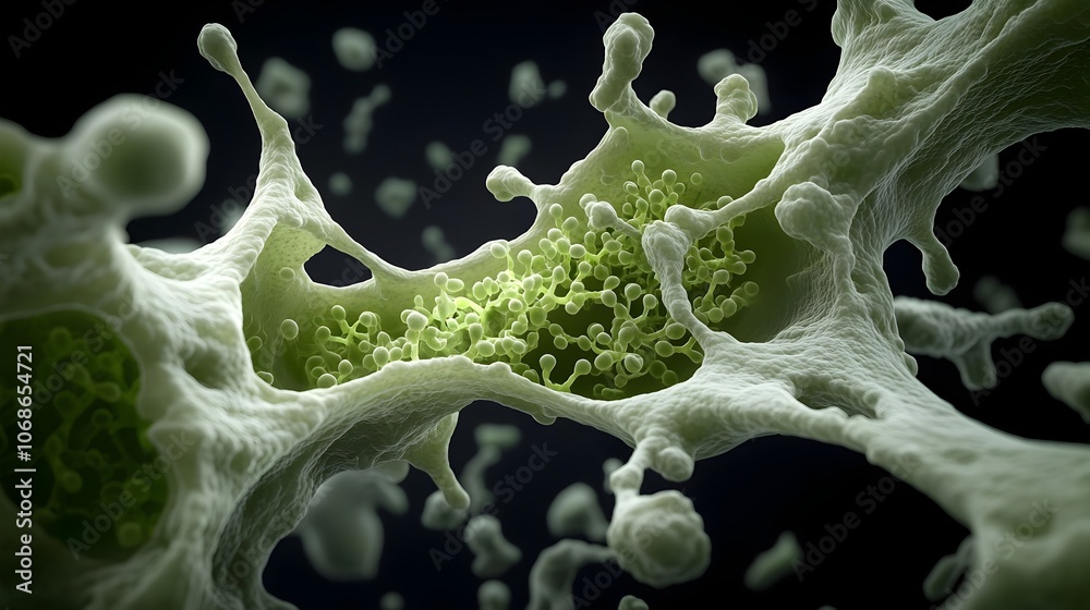 Intricate Micrographic Image of the Vibrant Green Microalgae Coccomyxa ...